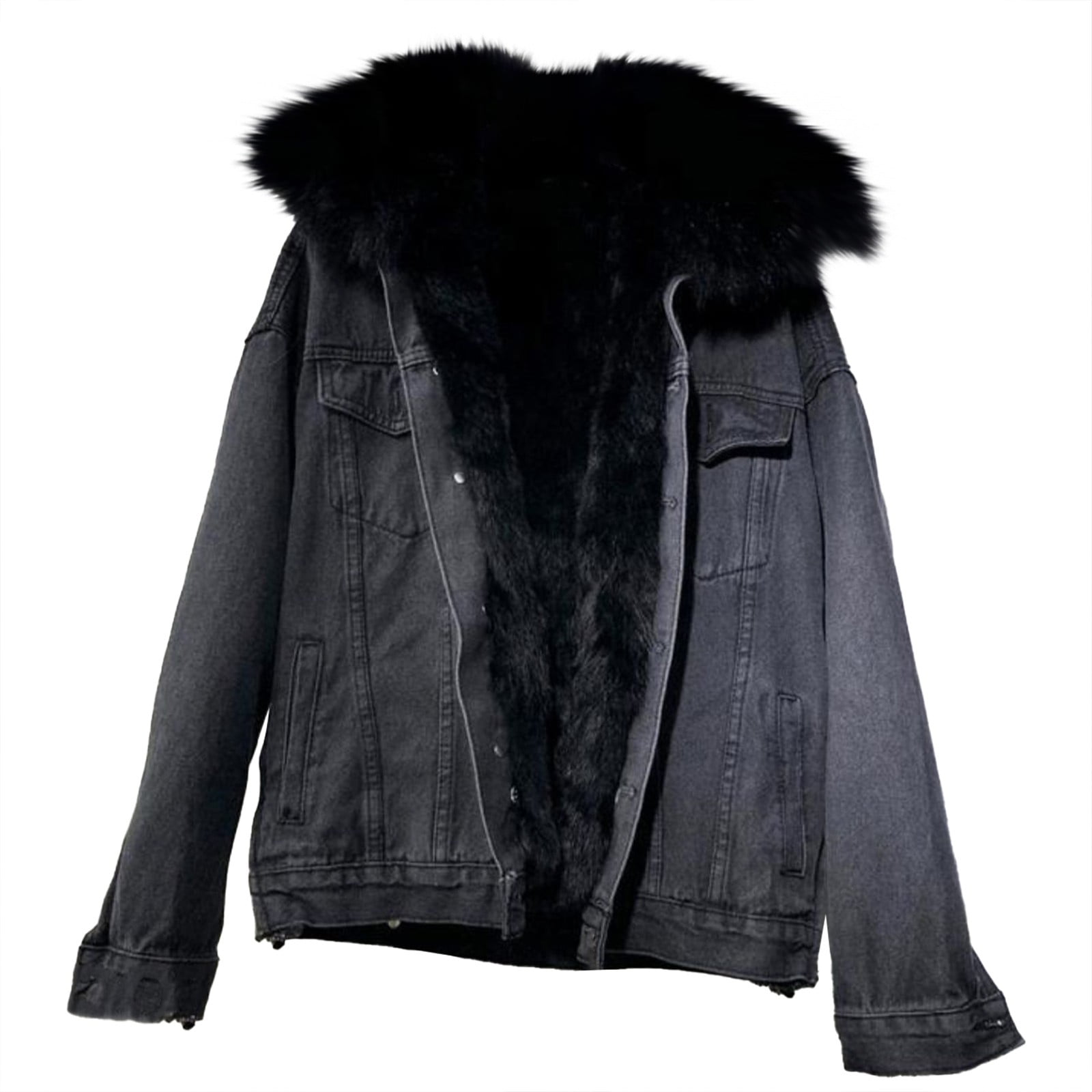 Denim Thickened Coat Women'S Winter All Loose Coat Detachable Large ...