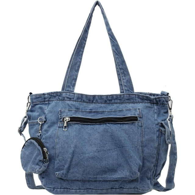 Denim Tote Bag, Large Capacity Jean Purses for Women Denim Crossbody ...