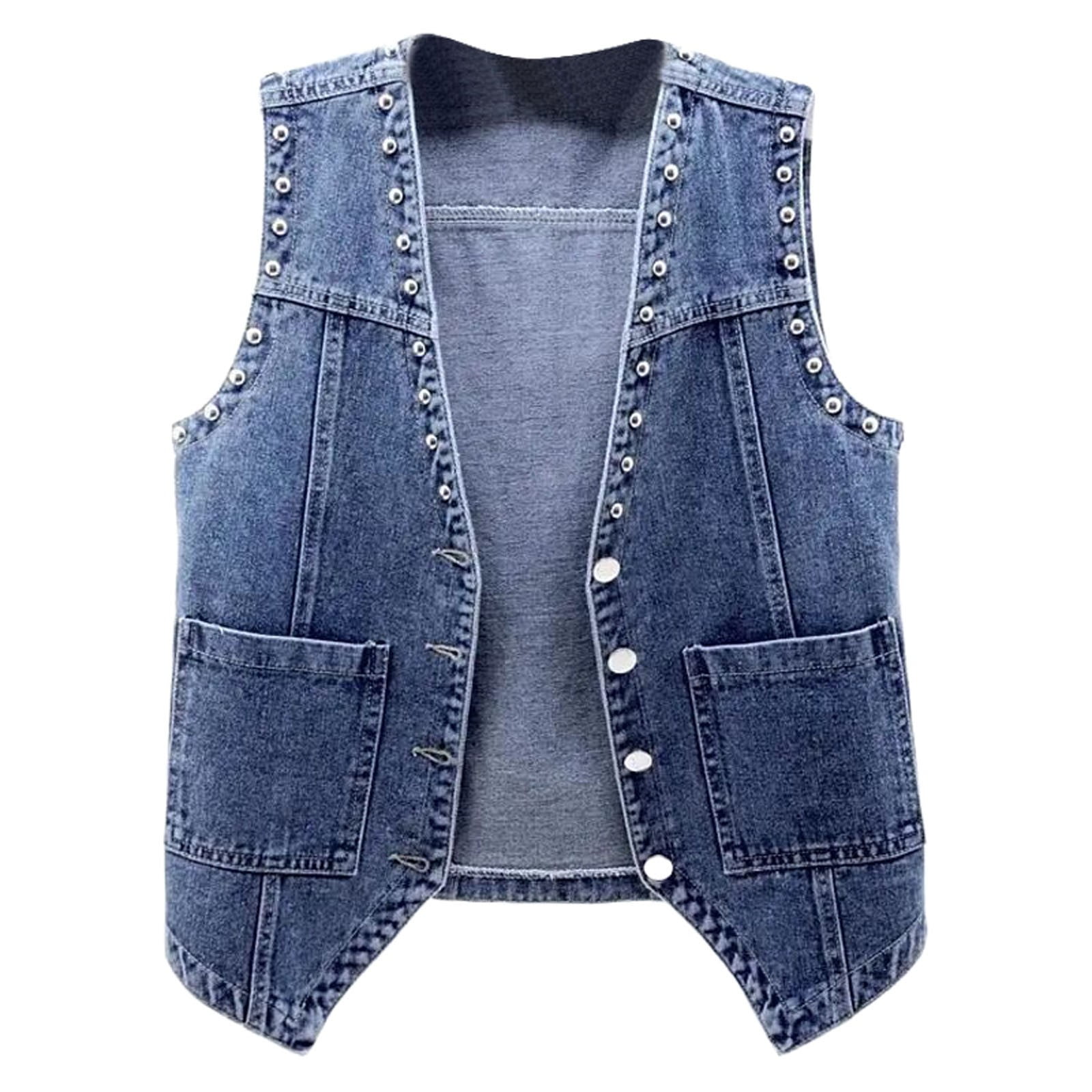Denim Vest,Womens Denim Vest Sleeveless Jean Vests Tops for Women ...