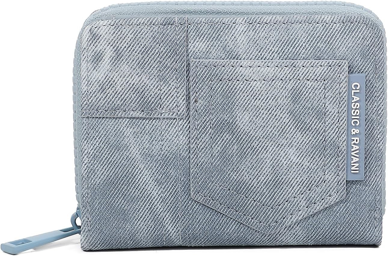 Denim Wallet for Women, Small RFID Blocking Card Holder Bifold Wallets ...