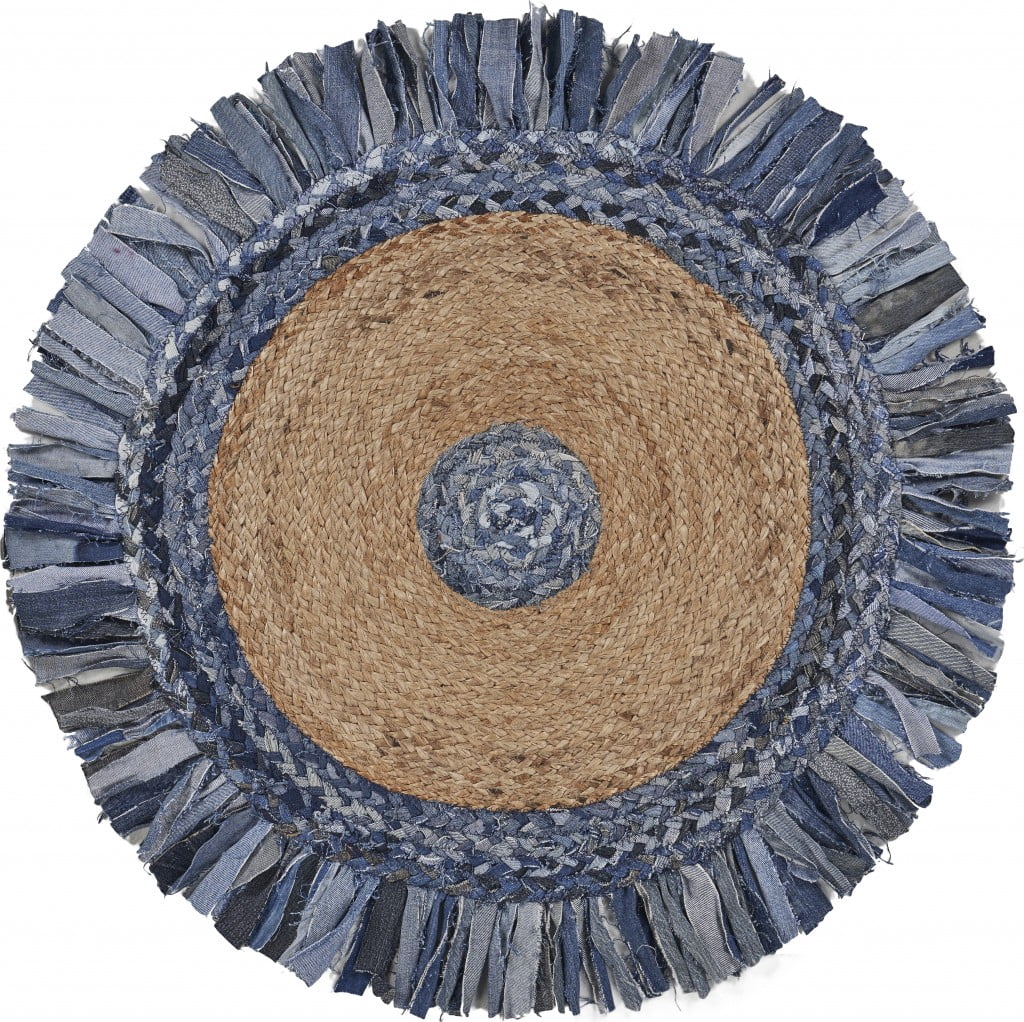 Denim and Natural Jute Fringed Round Rug - Walmart.com