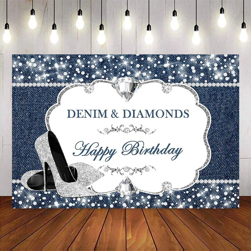 Denim and diamonds happy birthday backdrop for photography sliver ...