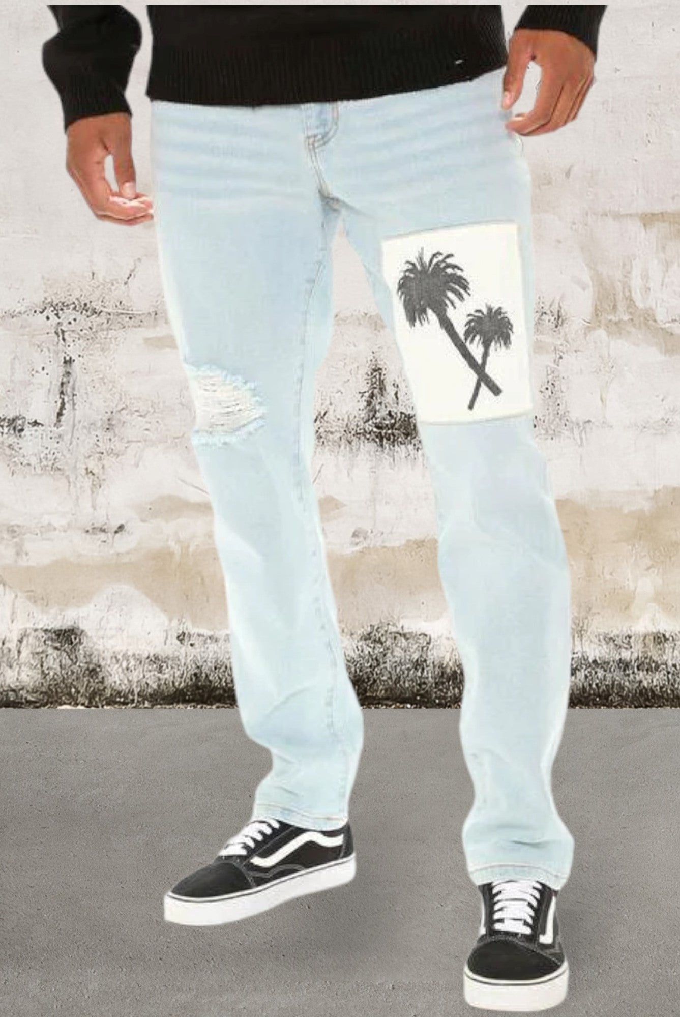 Denim blue palm tree patchwork jeans - Walmart.com
