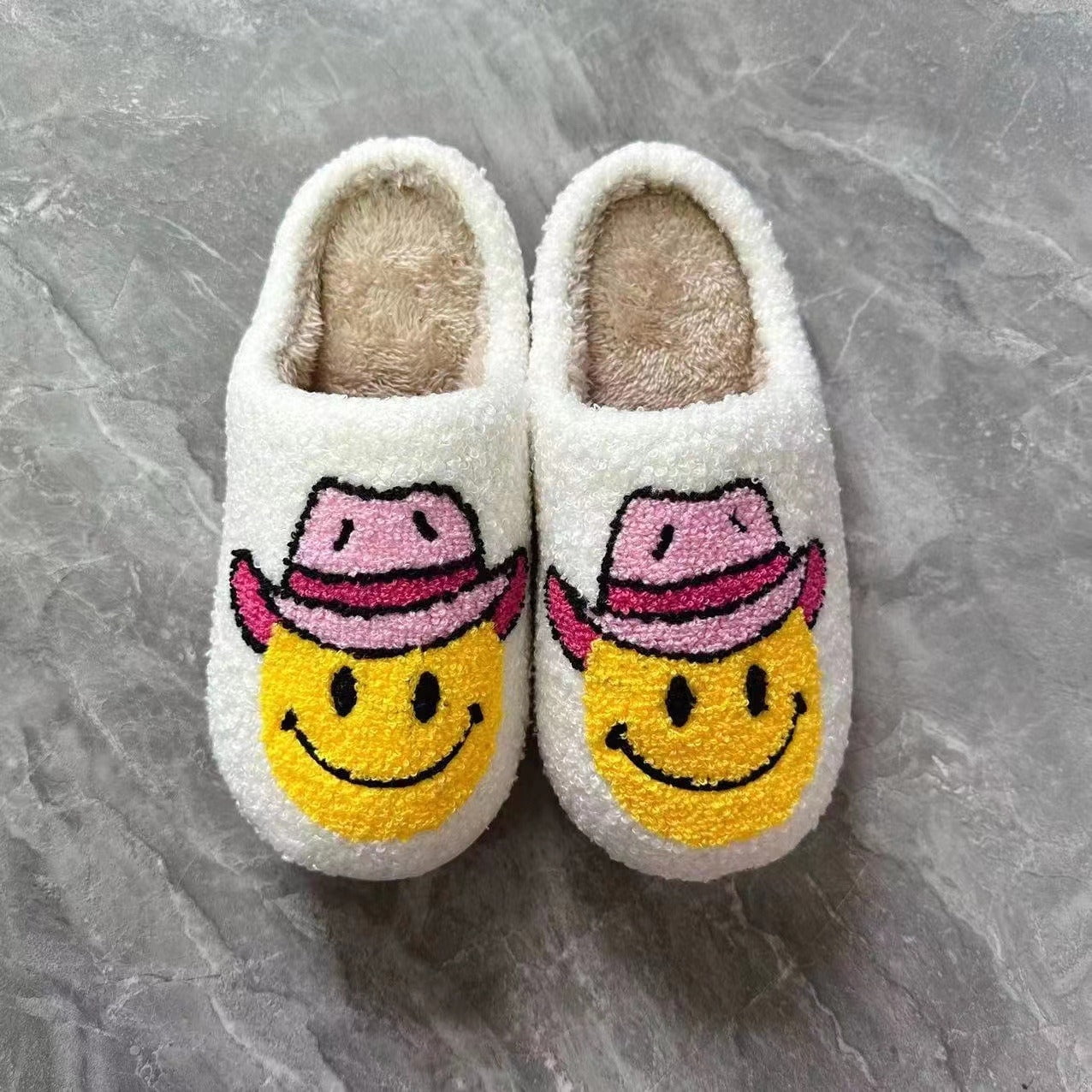 Denim smiling face pattern indoor cotton slippers for men and women ...