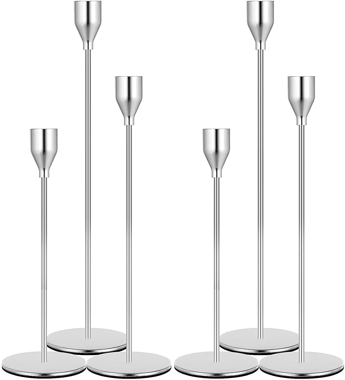 Denique Candlestick Holders 2 Sets, 6 PCS Silver Taper Candle Holders ...