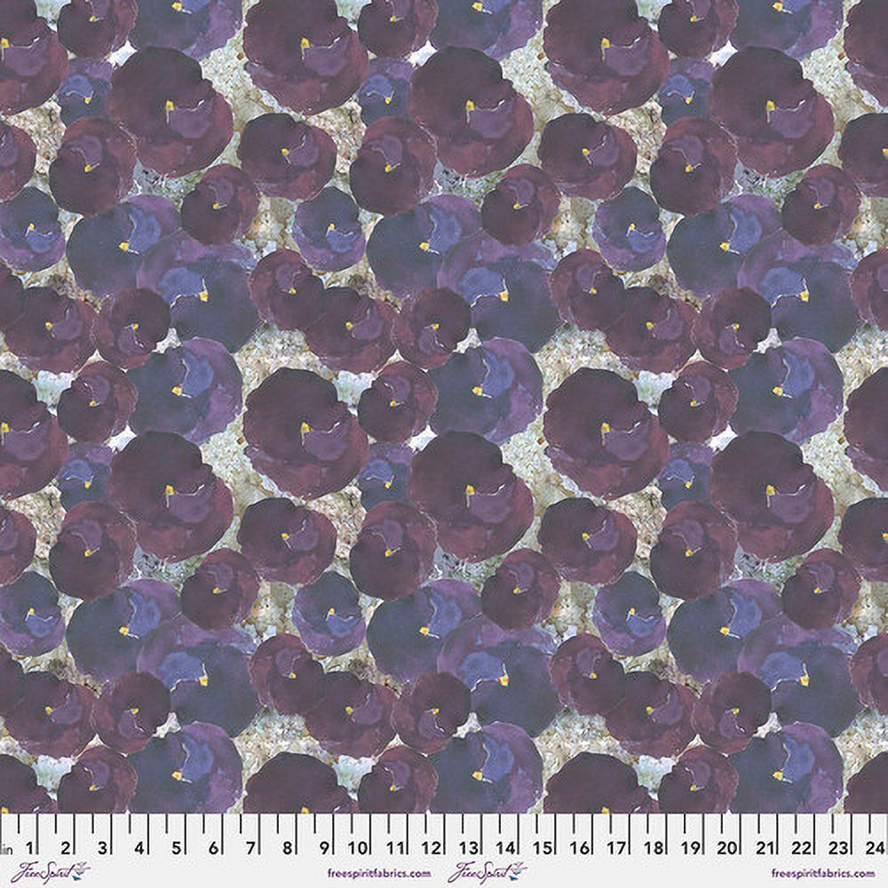 Denise Burkitt Special Moments Drifting Pansies Purple Cotton Fabric By ...