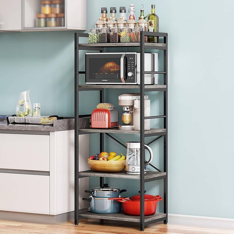 Denkee 5-Tier Bakers Rack for Kitchen with Storage, Industrial ...