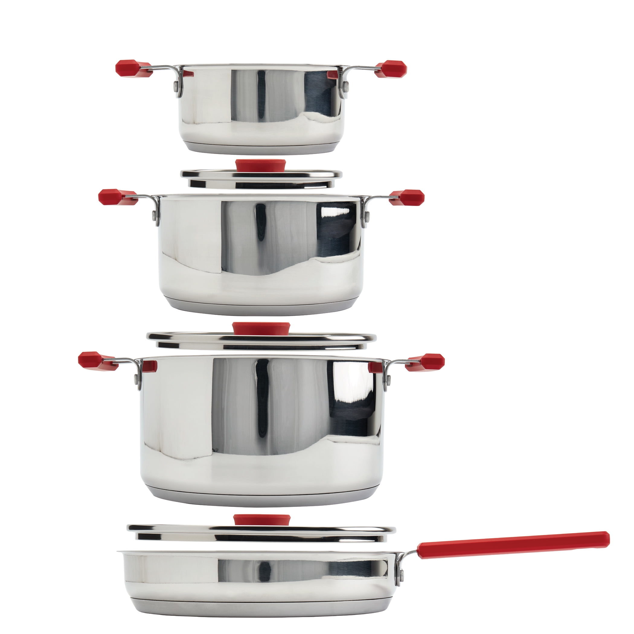 Denmark 7PC Stax Stainless Steel Cookware Set - Red Stackable Set Space ...