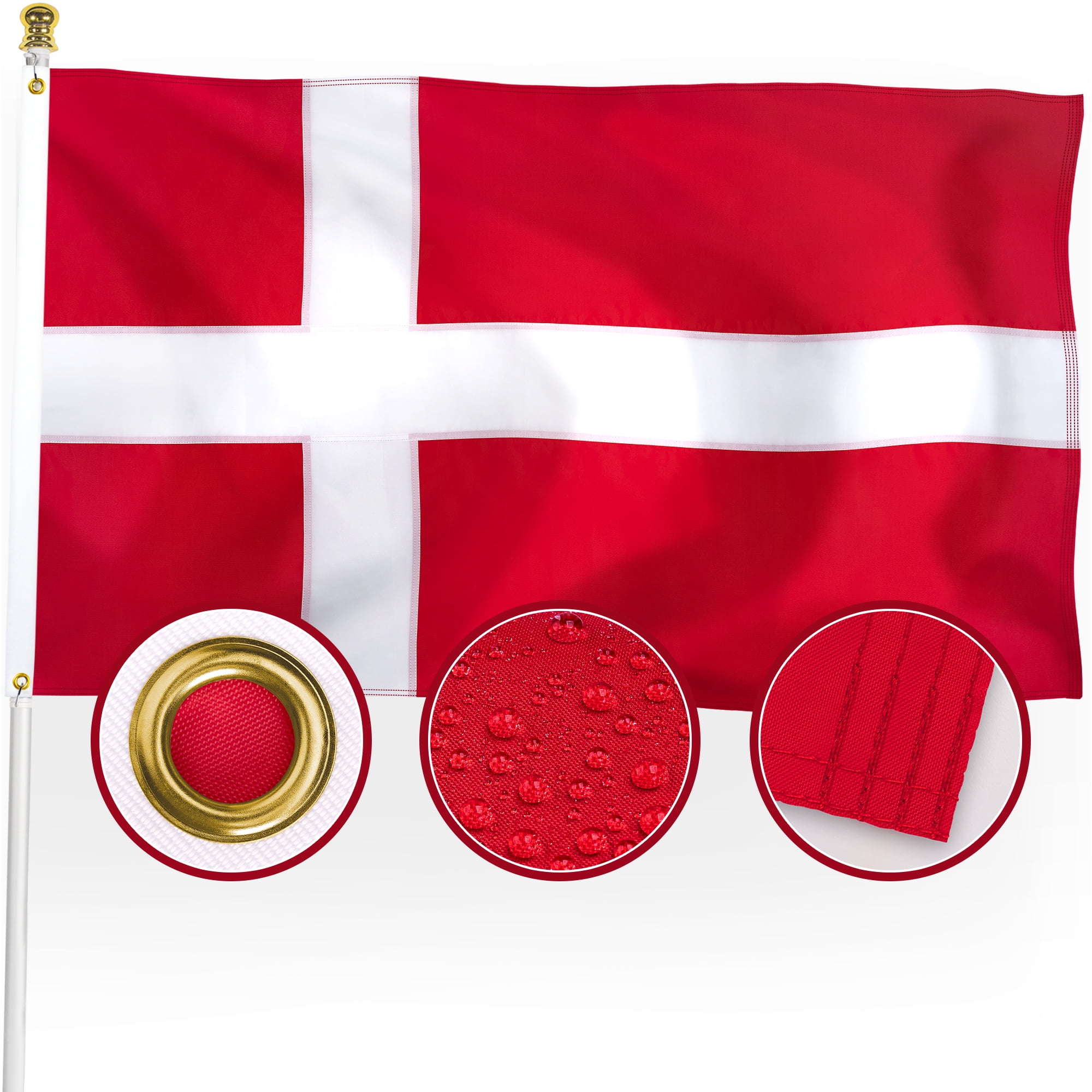 Denmark Danish Flag 3x5 Outdoor, Double Sided Heavy Duty 210D Nylon ...
