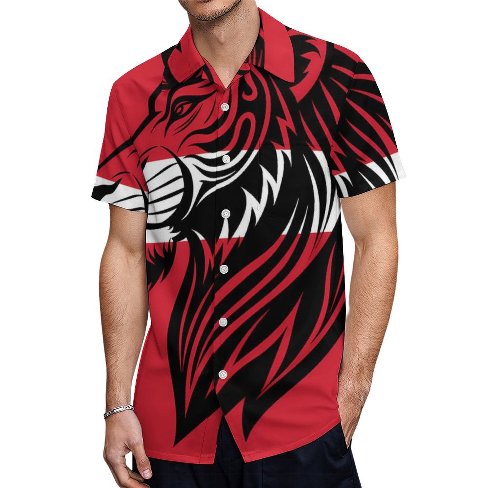 Denmark Danish Flag Lion Mens Hawaiian Shirts Printed Casual Short ...