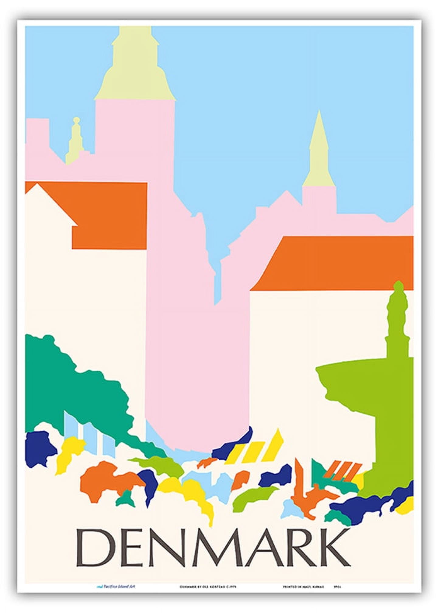 Denmark - Danish Village - Vintage Travel Poster by Ole Kortzau c.1975 - Master Art Print 10in x ...