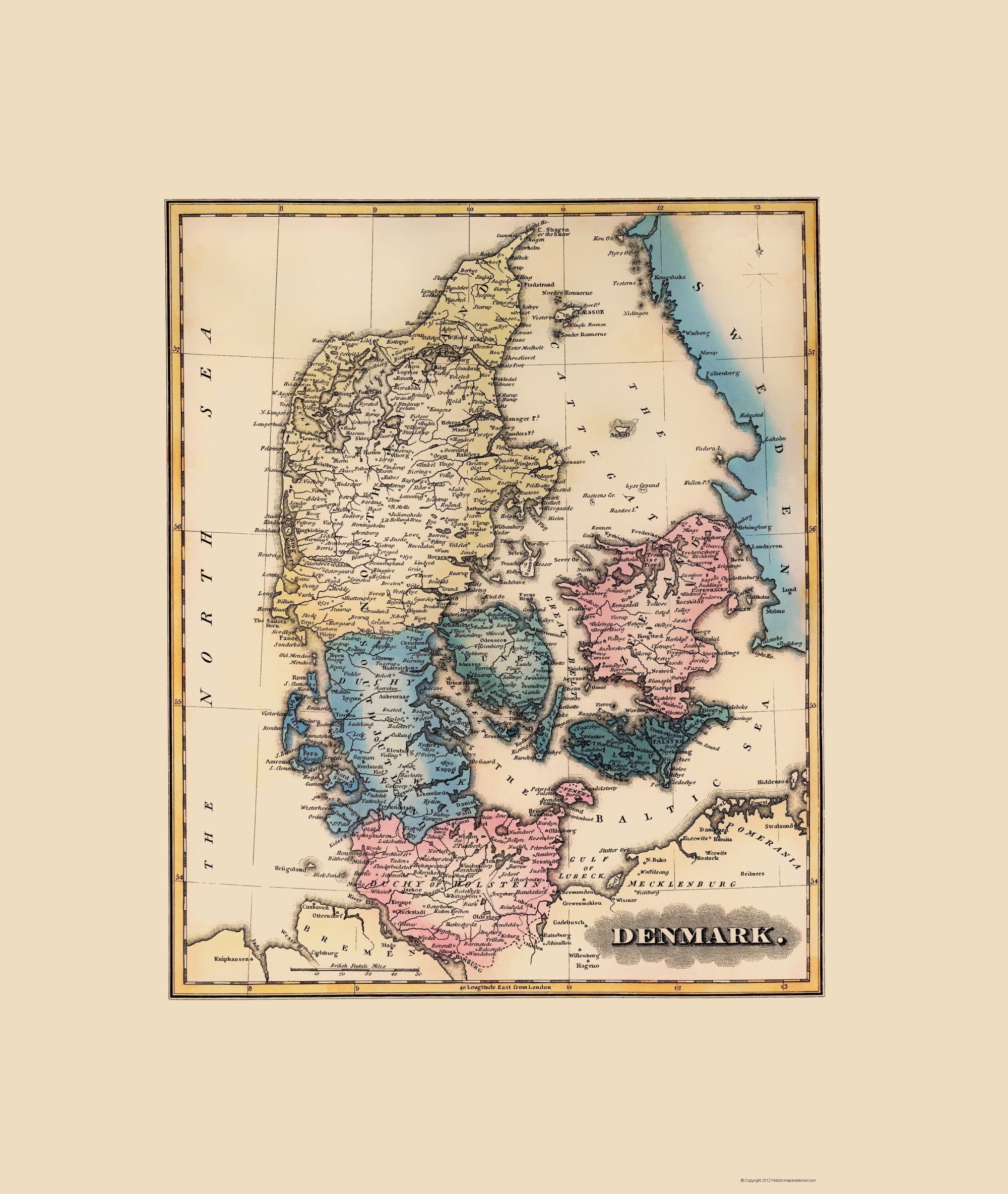 Historic Map - Denmark - Lucas 1823 - 23 x 27.24 - Vintage Wall Art ...
