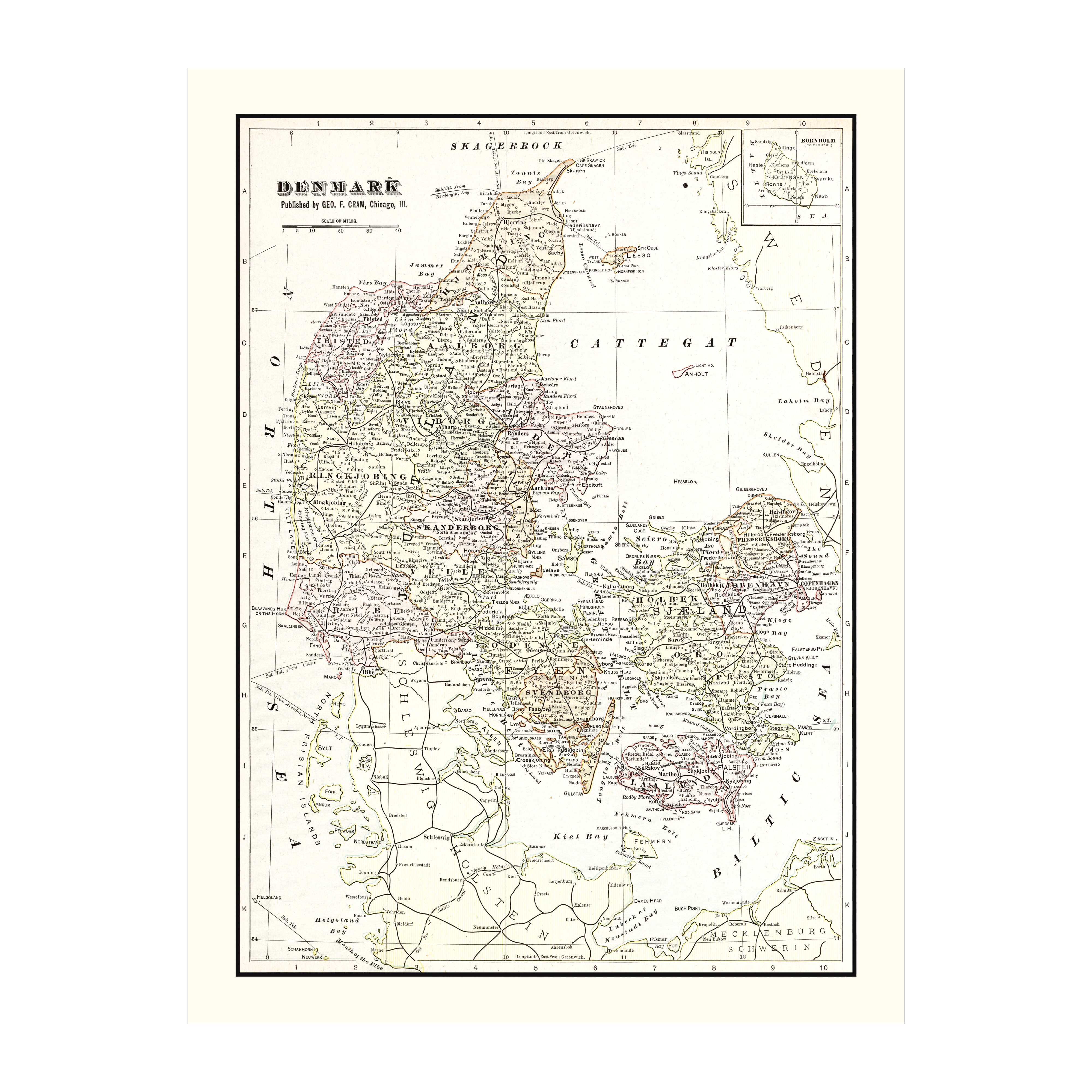 Denmark Map, 1901 Vintage Map of Denmark History Wall Decor Gift, Old ...