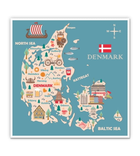 Denmark Map Illustration - 5" Vinyl Sticker - For Car Laptop I-Pad ...