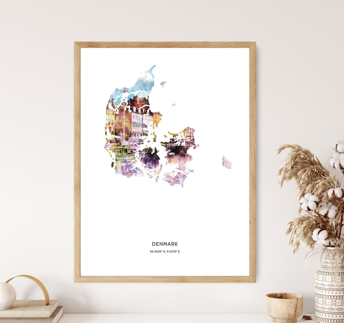 Denmark Print, Denmark Poster, Denmark Map Art, Map Of Denmark UNFRAMED ...
