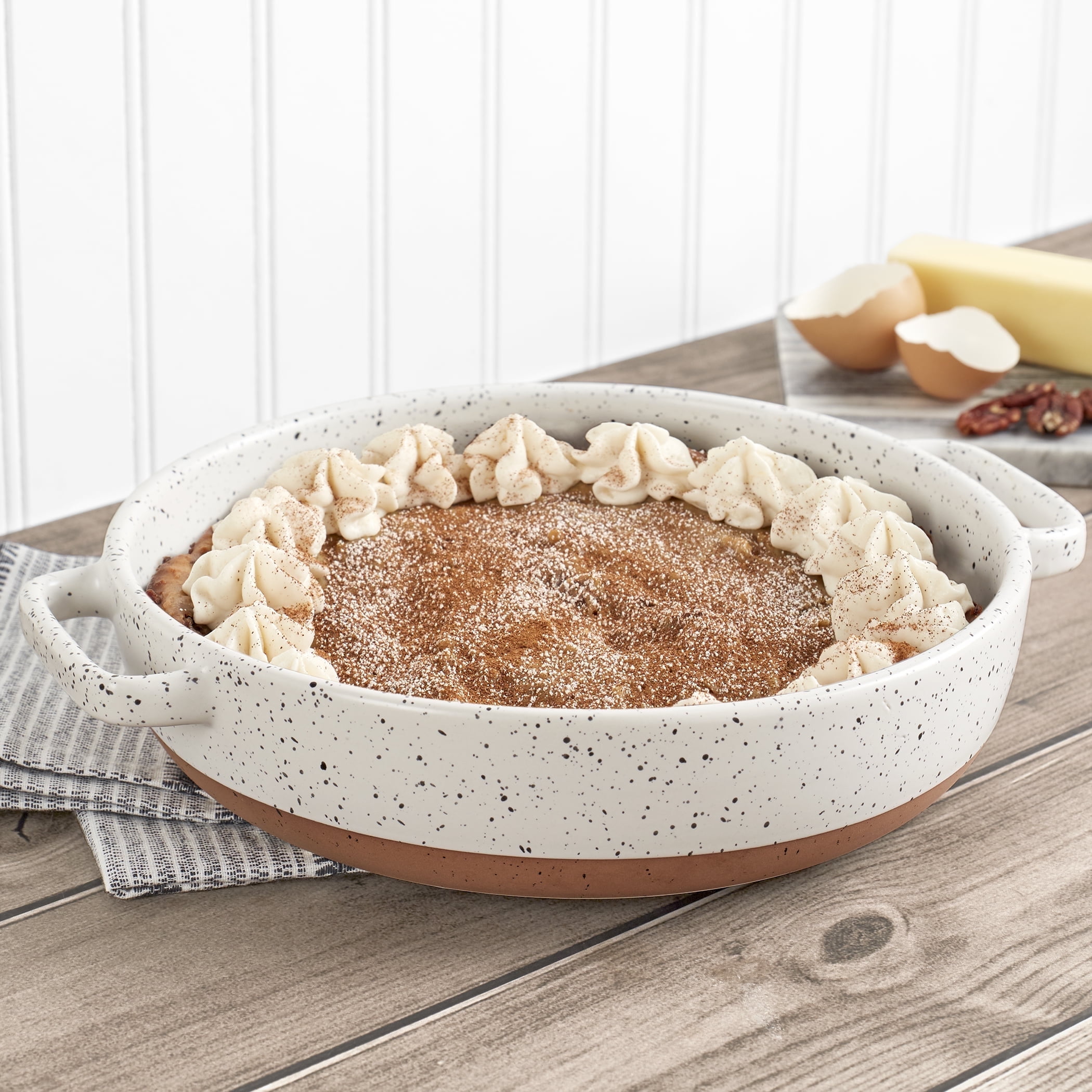 Denmark Tools for Cooks 1.7 Quart Speckled White Round Stoneware Pie ...