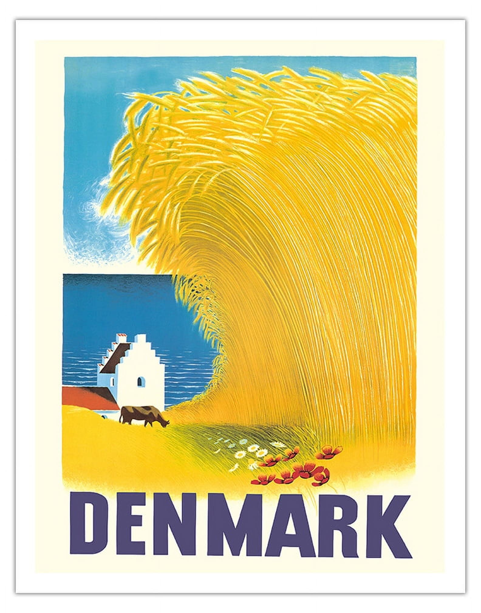 Denmark - Wheat Field and Danish Farm House - Vintage Travel Poster by ...