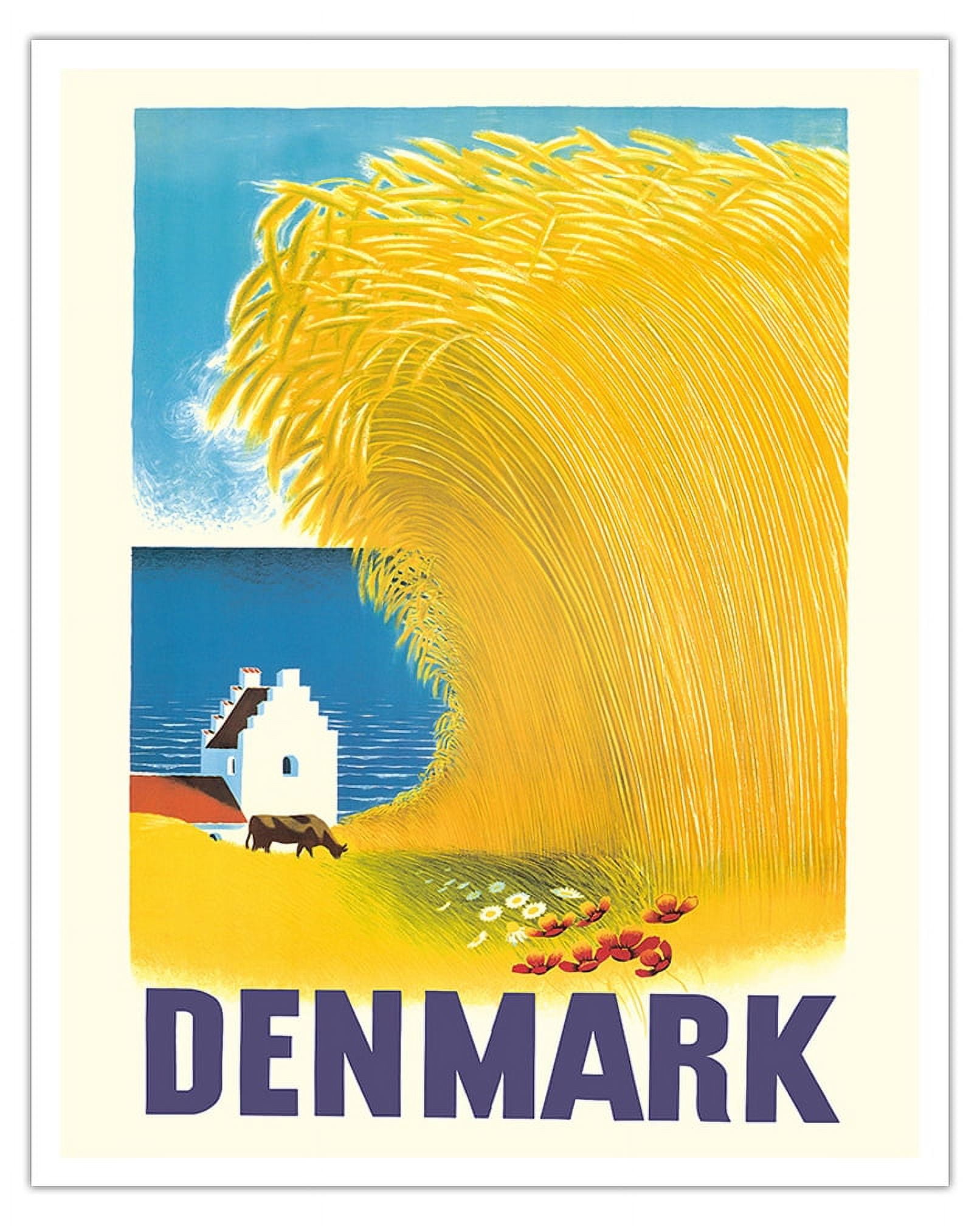Denmark - Wheat Field and Danish Farm House - Vintage Travel Poster by ...