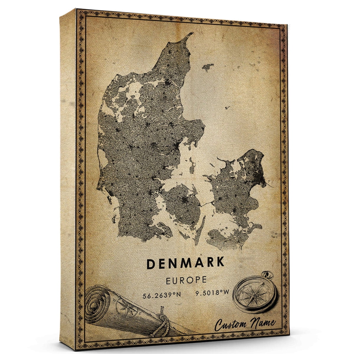 Denmark country Map Poster, Denmark Country road Map Art Poster, Canvas ...