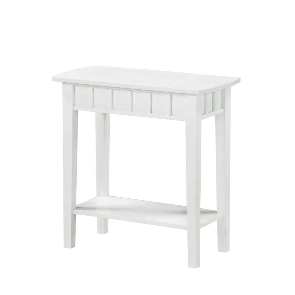 Dennis 12 in. White Standard Rectangle Wood End Table with Shelf ...