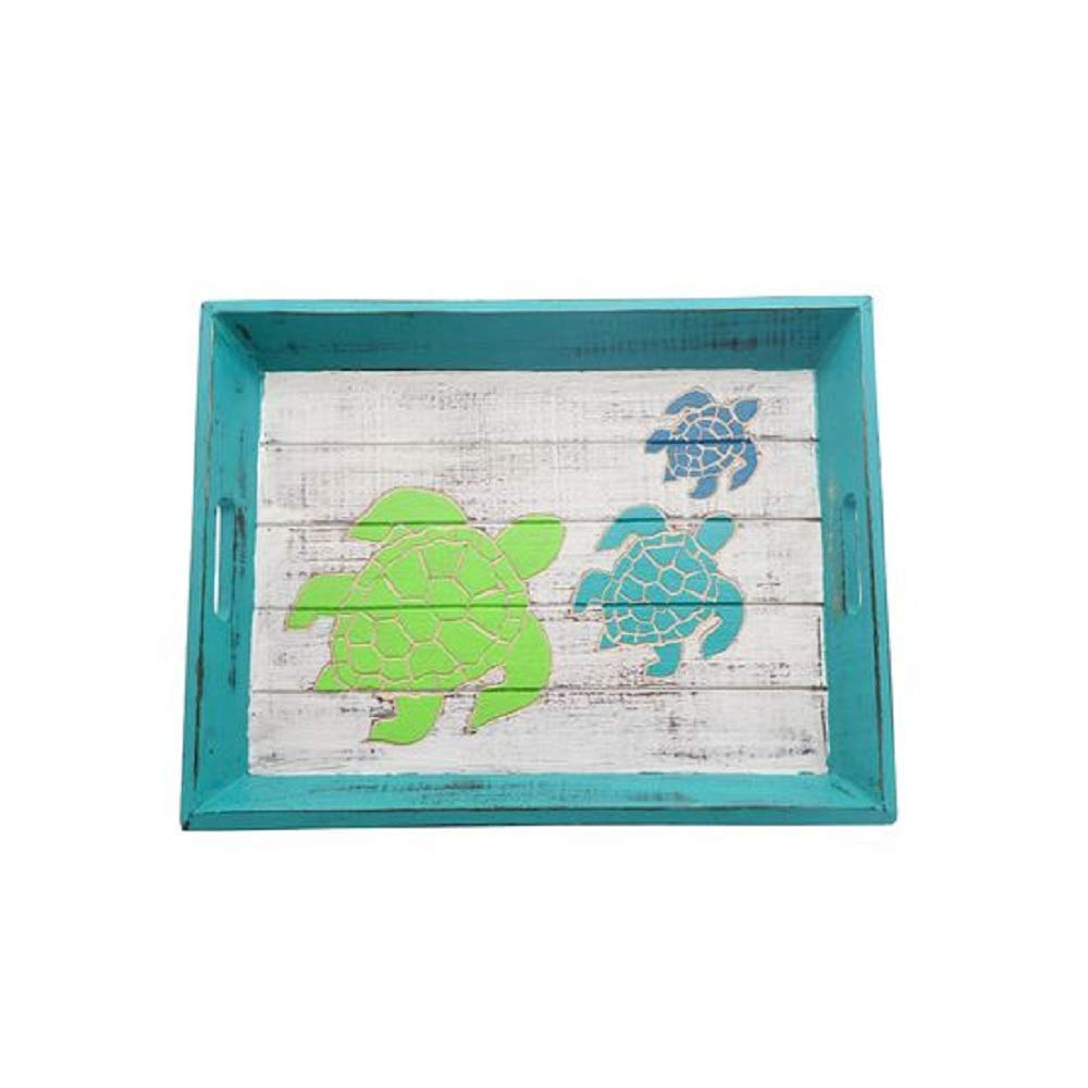 DEI 11368 Carved Wood Tray, 15.25 x 11.75 x 2.0, Green/Whitewash ...