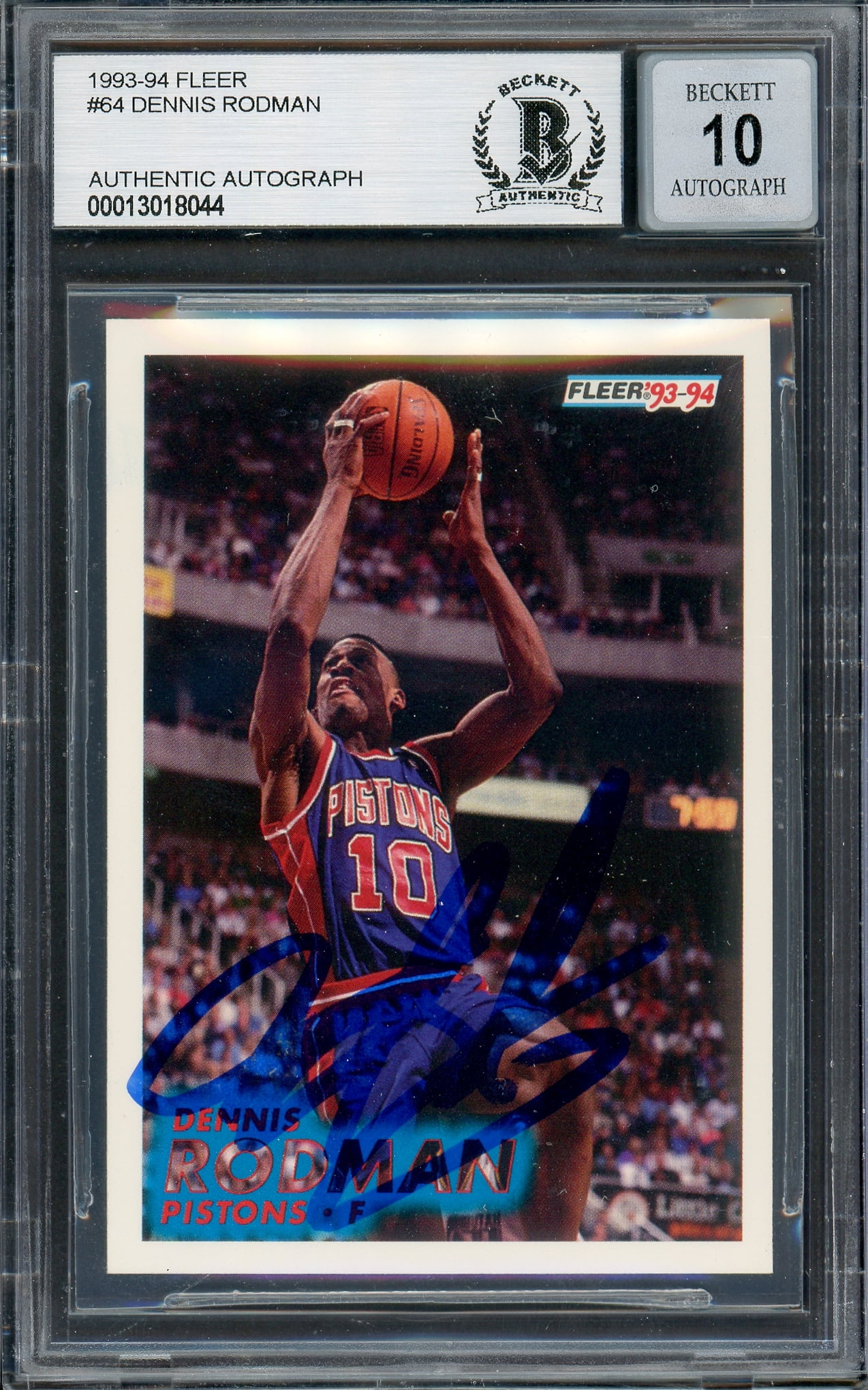 Dennis Rodman Autographed 1993-94 Fleer Card #64 Detroit Pistons Auto ...