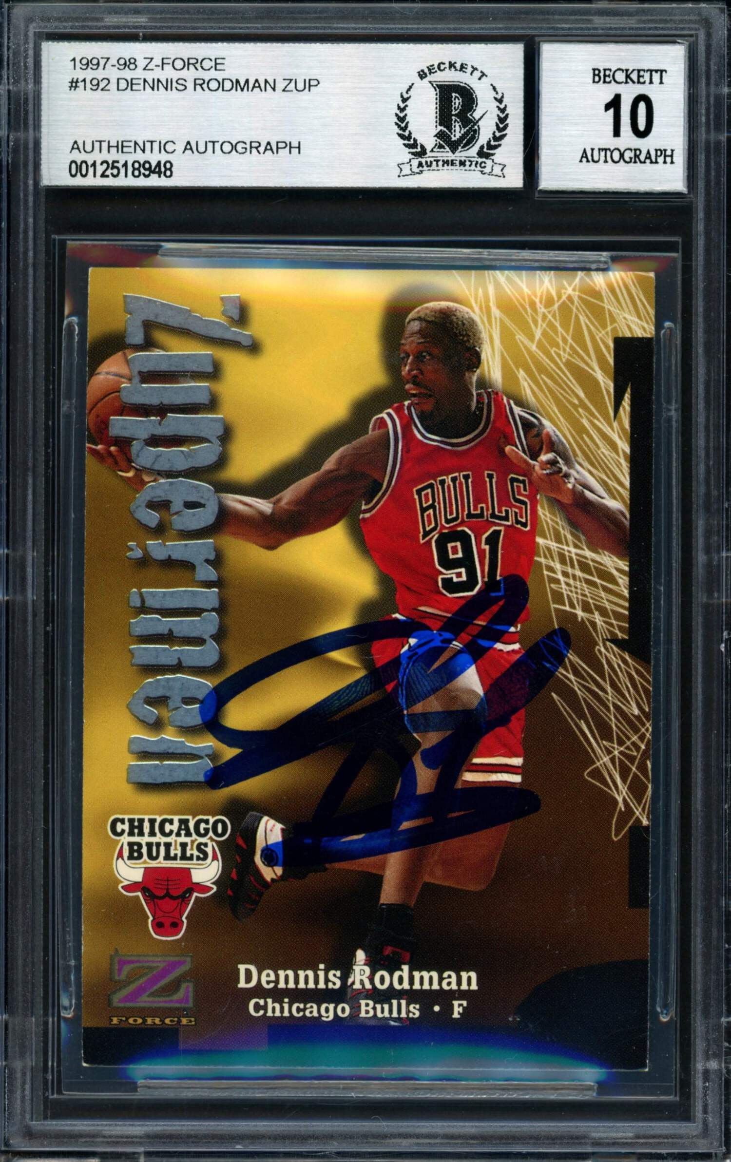 Dennis Rodman Autographed 1997-98 Fleer Z Force Zupermen Card #192 ...