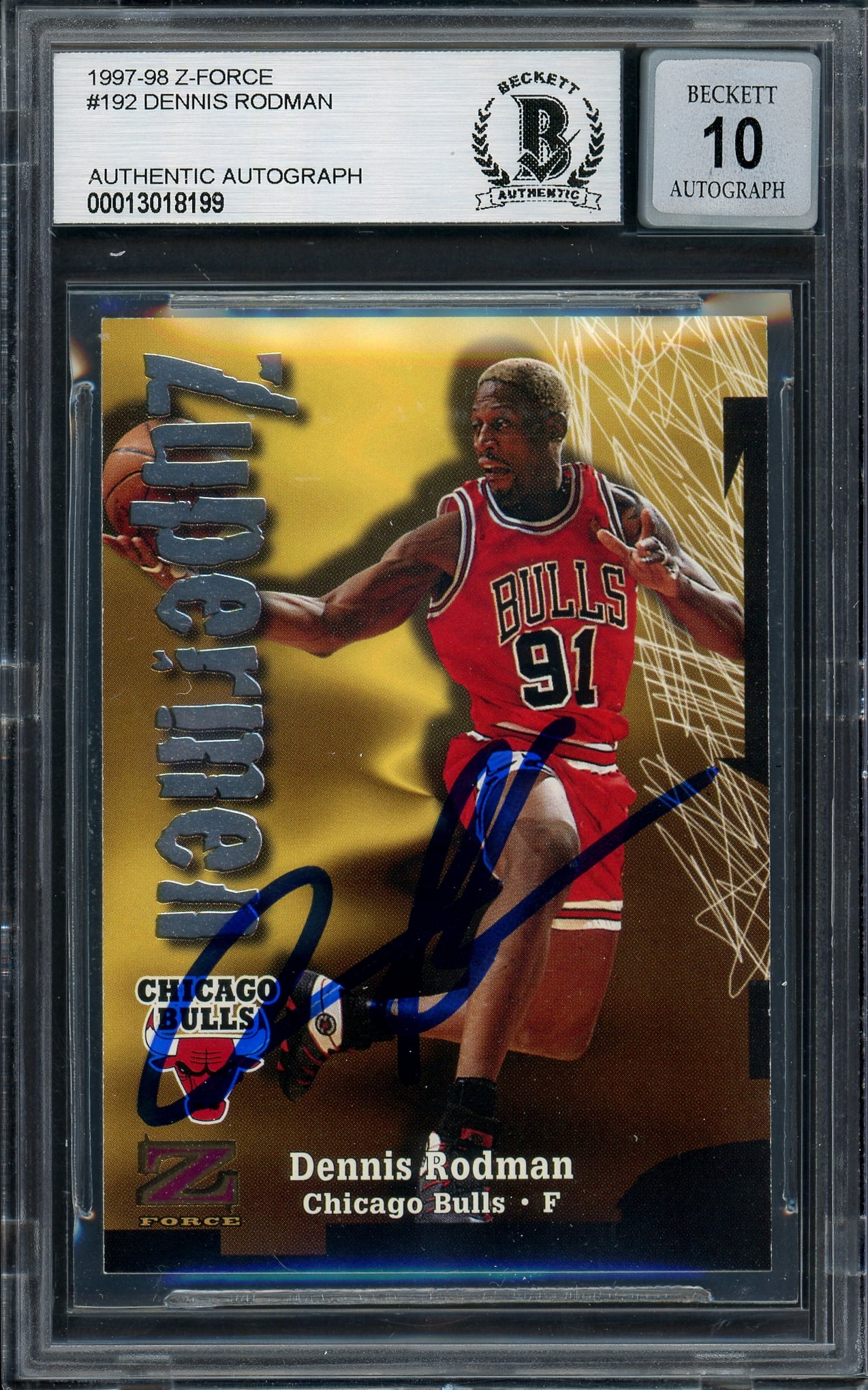 Dennis Rodman Autographed 1997-98 Skybox Zuperman Card #192 Chicago ...