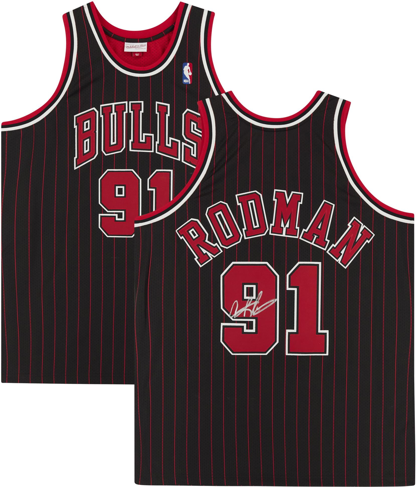 Dennis Rodman Chicago Bulls Autographed Black 1995 Mitchell & Ness ...