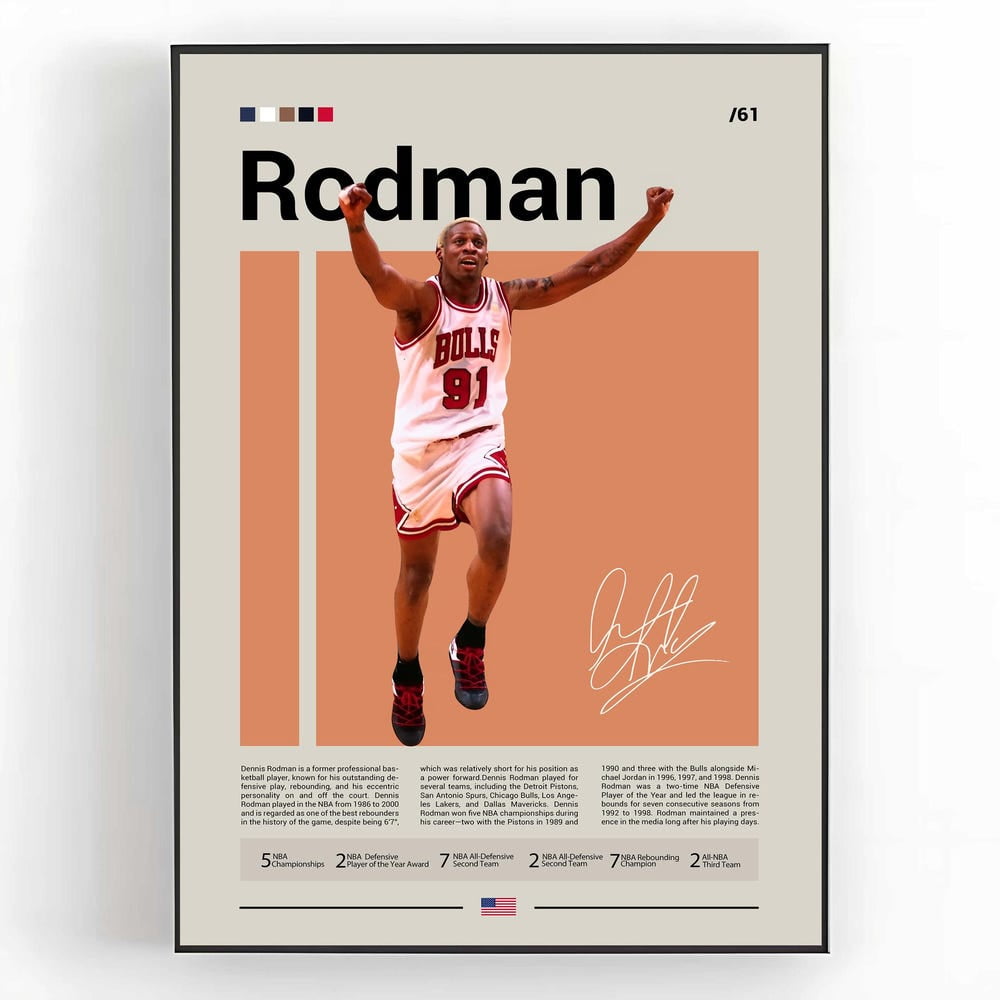 Dennis Rodman Poster, Chicago Bulls Print, Basketball Art, Sports ...