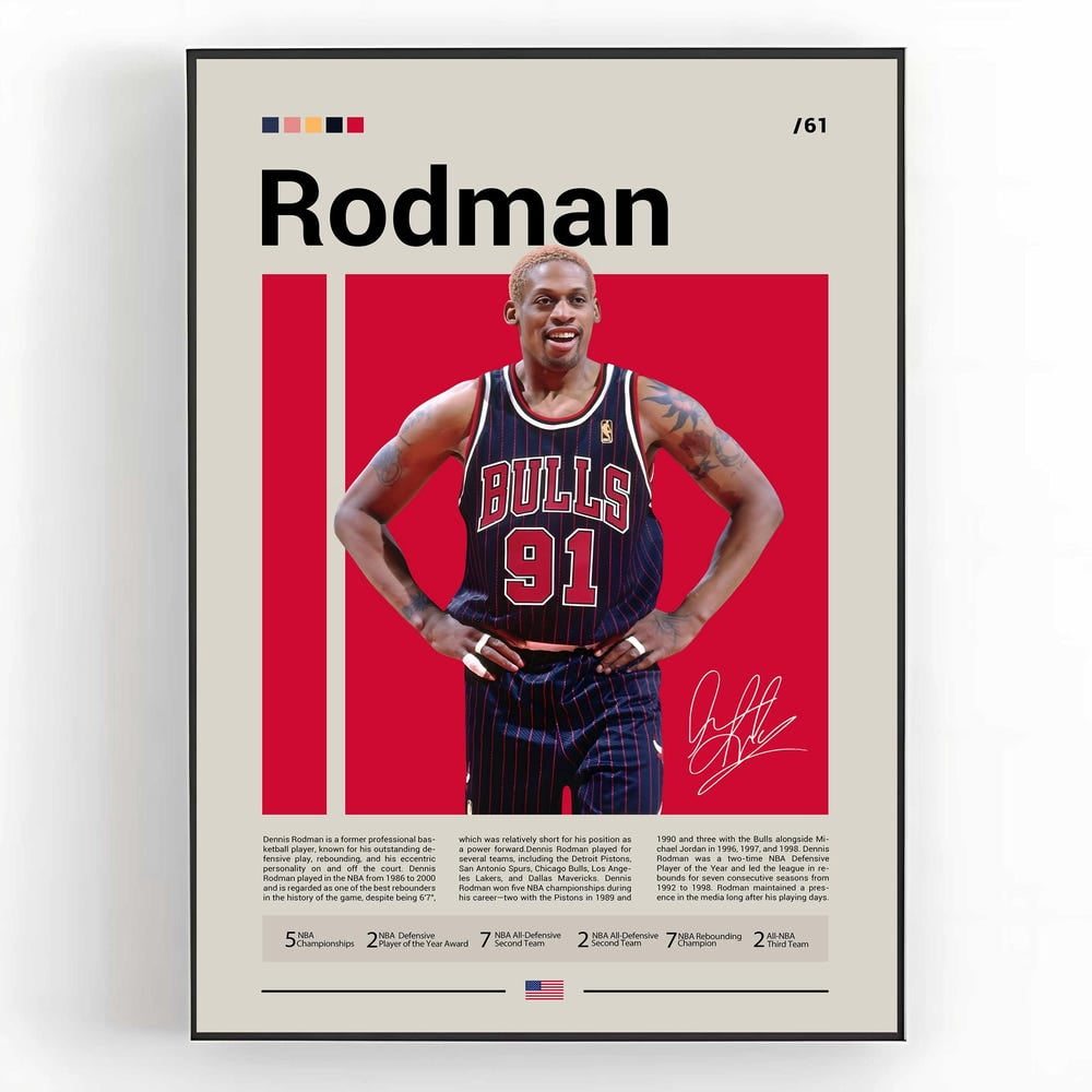Dennis Rodman Poster, Chicago Bulls Print, Legend Art, Sports Poster ...