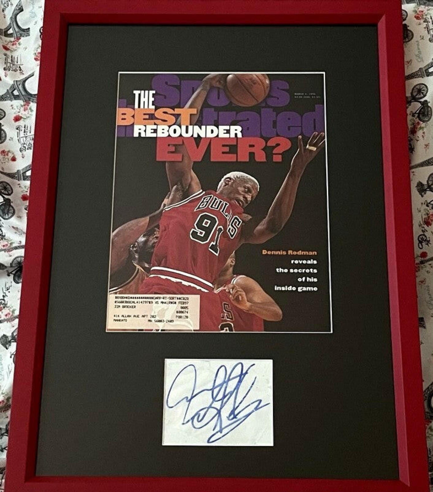 Dennis Rodman autograph custom framed with Chicago Bulls 1996 Sports ...