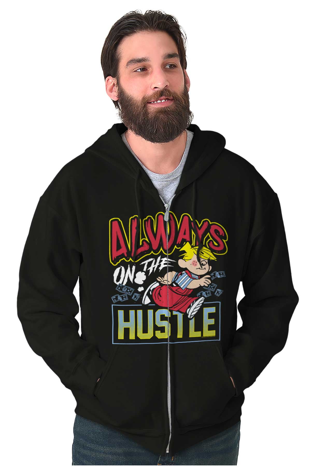 Dennis The Menace Always Hustle Zip Hoodie Sweatshirt Men Brisco Brands ...