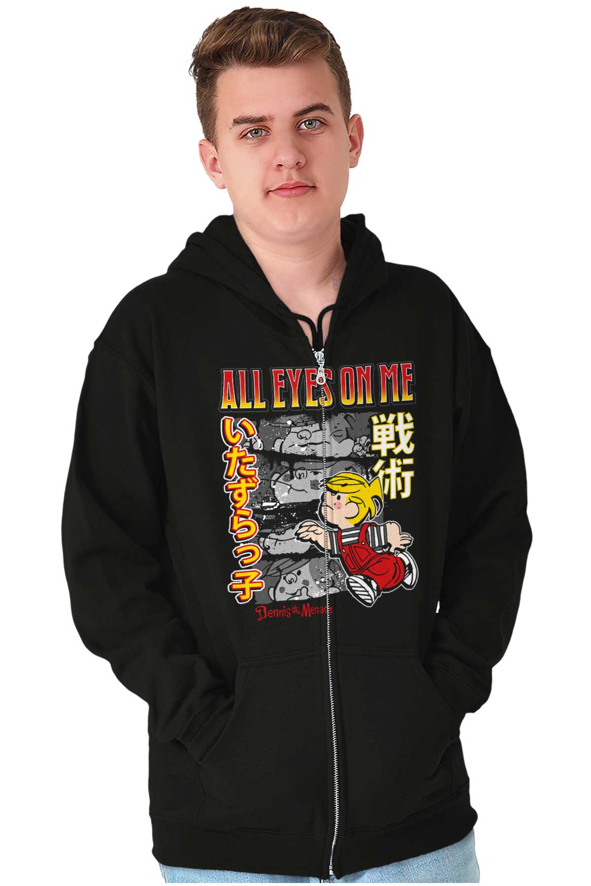 Dennis The Menace Kanji Eyes On Me Unisex Fleece Graphic Zip Up Hoodie ...