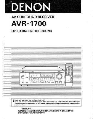 Instruction Manual ONLY for Denon AVR-1700 AV Receiver Owners Manual ...