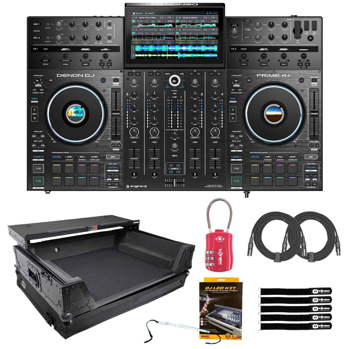 Denon DJ PRIME 4+ 4-Deck Standalone DJ Controller with Black Flight ...