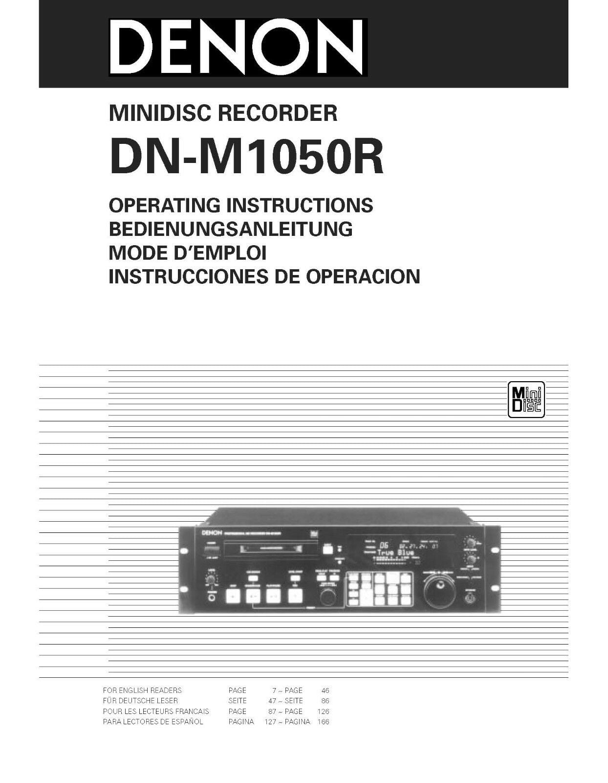 Instruction Manual ONLY for Denon DN-M1050R Minidisc Recorder Owners ...