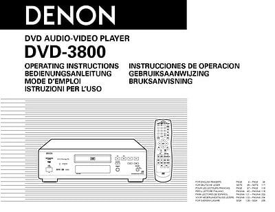 Instruction Manual ONLY for Denon DVD-3800 DVD Player Owners Manual ...