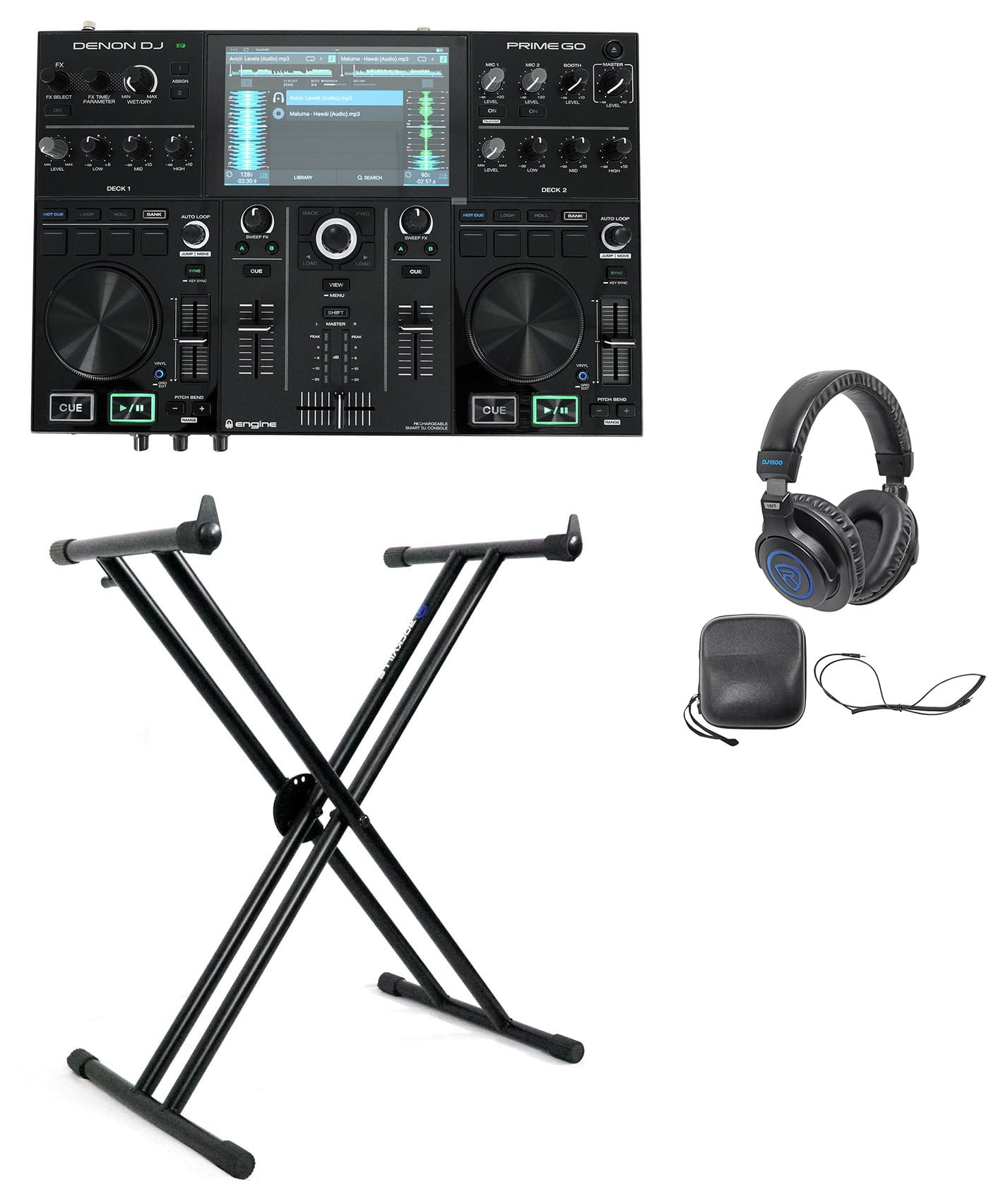 Denon PRIME GO 2-Deck Rechargeable Smart DJ Controller + X-Stand ...