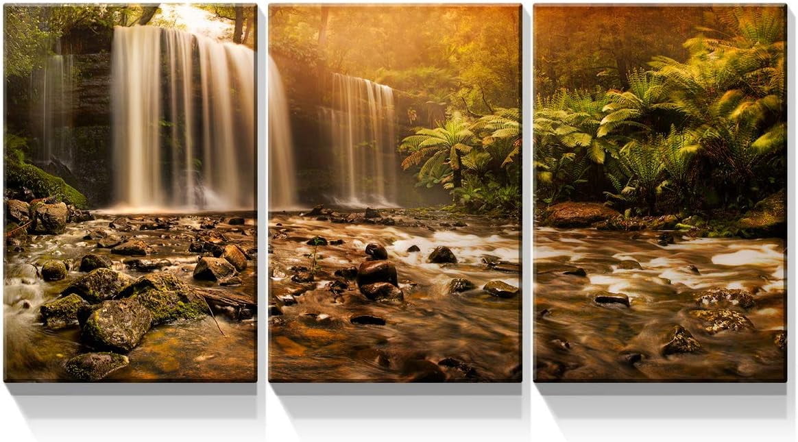 Denozer - 3 Panel Canvas Wall Art - Landscape Waterfall in The Forest ...
