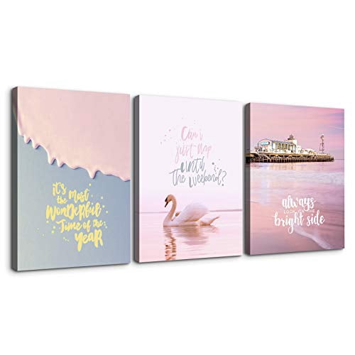 Denozer - 3 Panels Canvas Wall Art - Pink Theme Picture Prints Wall ...