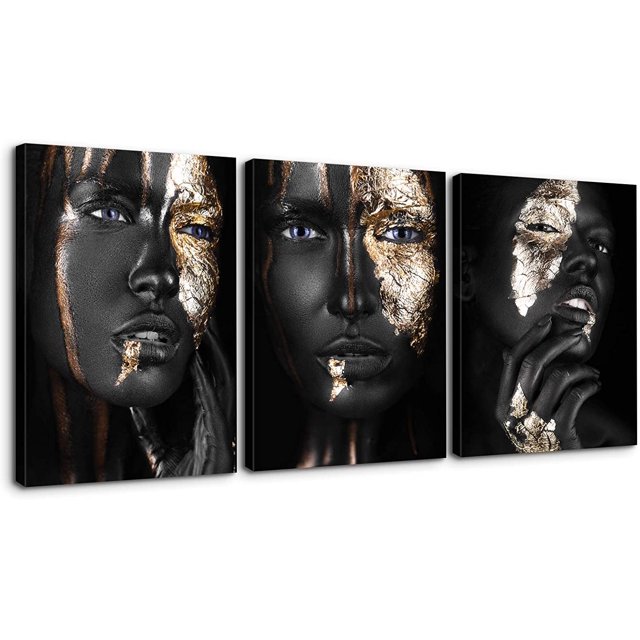 Denozer African American Canvas Wall Art 3 Pieces Painting Beauty Black Woman African Black Wall ...