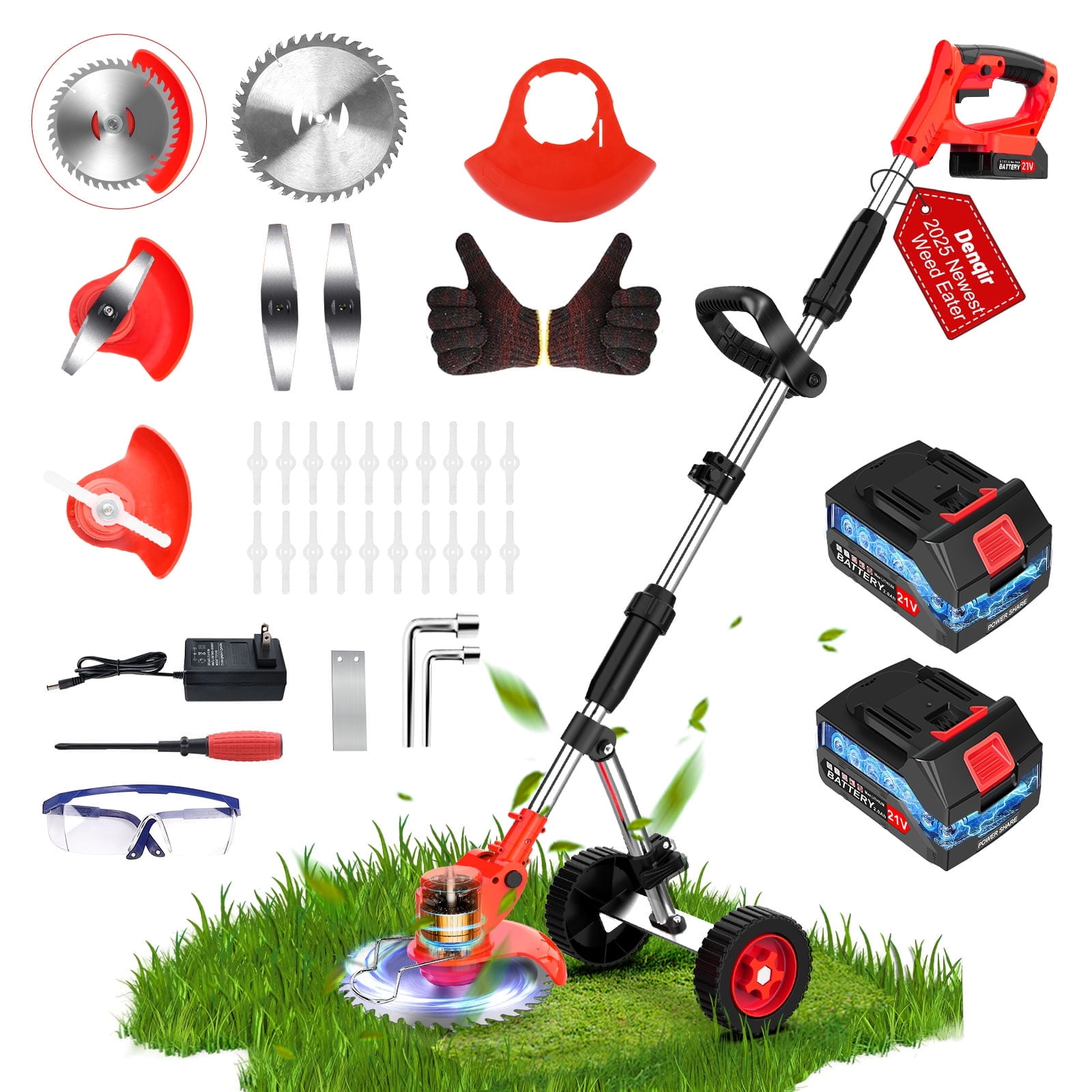 Denqir 6 inch Weed Eaters Cordless with Metal Wheels, 3-in-1 Battery ...
