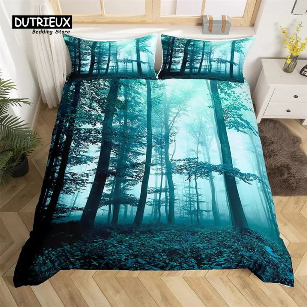 Dense Birch Trees With Red Leaves Duvet Cover Tree Lush Bedding Set