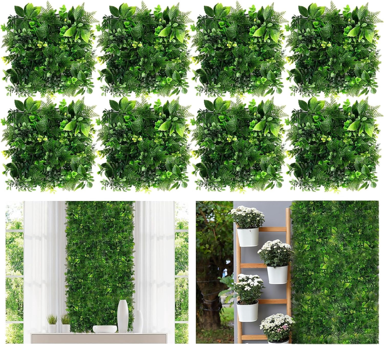 Dense Grass Wall Panels, 8 Packs 10 x 10 inch Artificial Greennery Wall ...