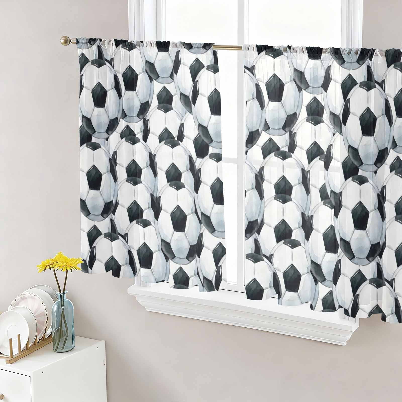 Dense Soccer Balls Sheer Curtains for Living Room Bedroom Black White ...