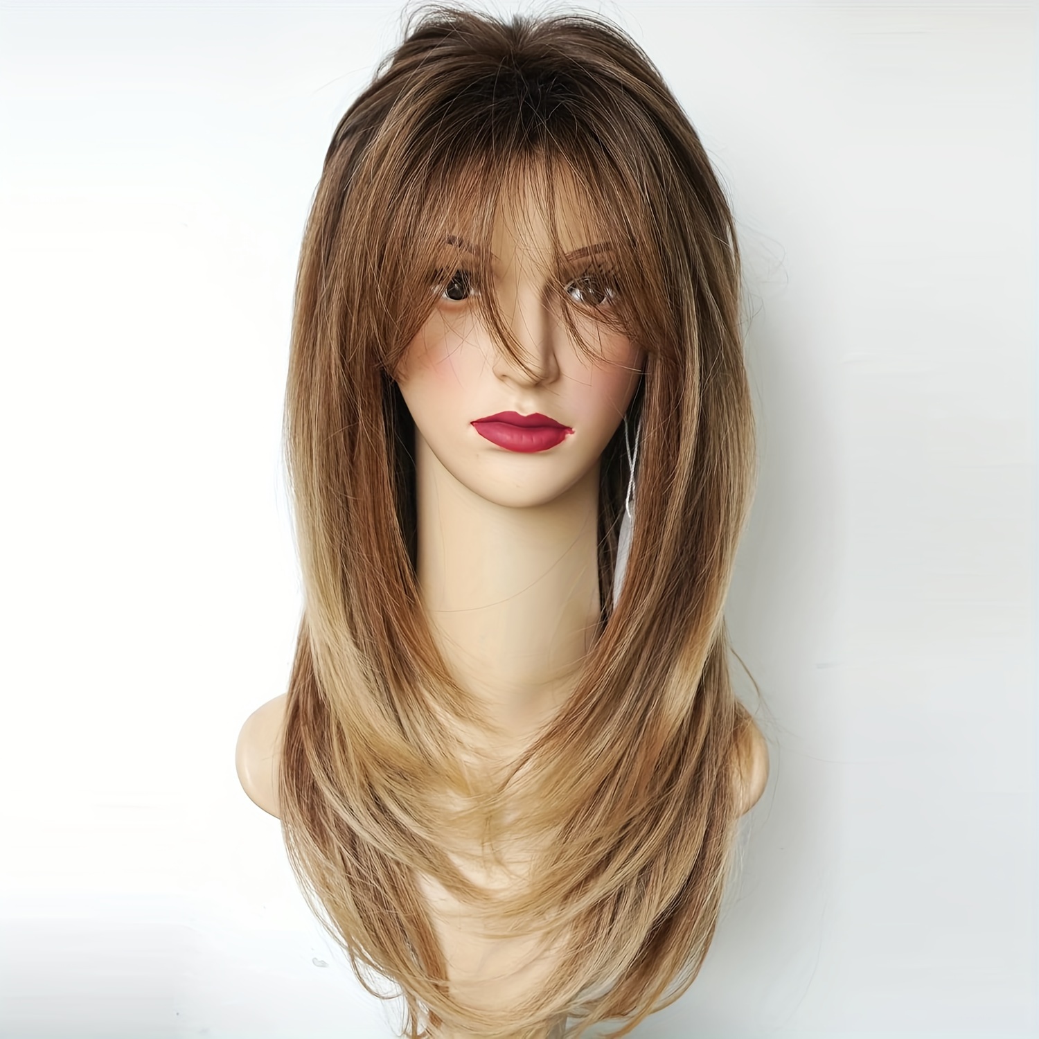 Density Straight Hair Rose Net Cap Wig - Shoulder Length Middle Parting ...