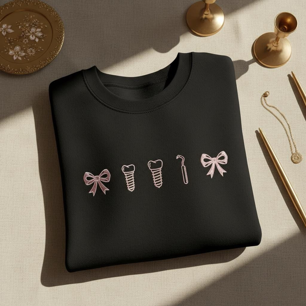 Dental Assistant Embroidered Sweatshirt, Pink Bow Dentist Hygienist ...