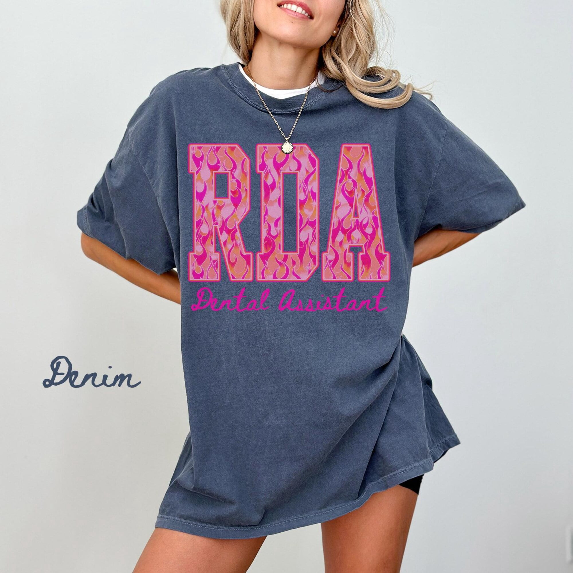 Dental Assistant T-Shirt for Women, Pink Flame RDA Graphic Tee, Y2K ...