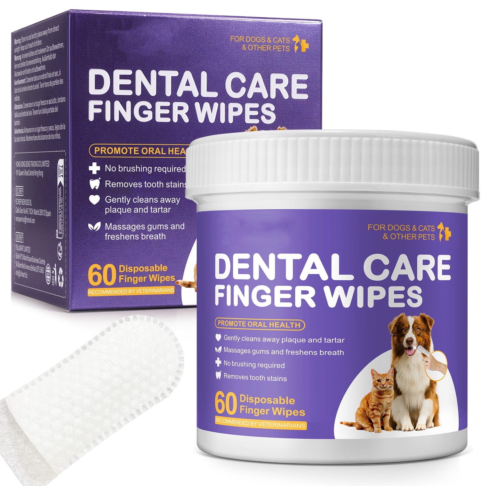 Dental Care Finger Wipes 60 Counts Teeth Cleaning Wipes for Dogs & Cats ...